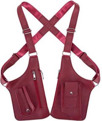 Generic Sac &agrave; bandouli&egrave;re double &eacute;paule pour hommes et femmes, sac &agrave; dos en cuir PU et nylon avec bandouli&egrave;re r&eacute;glable, gilet tactique, sacs de poitrine pour 