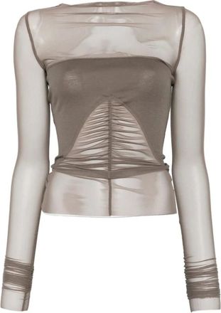 Rick Owens Femme, Tops, Brun, Taille: 40 FR T-shirt &agrave; Manches Longues Fronc&eacute;