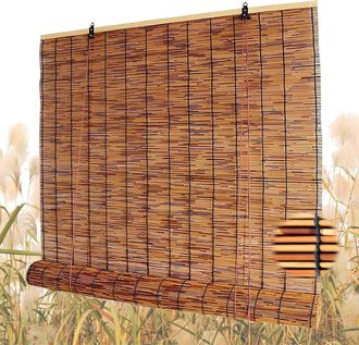 Generic Retro Raffrollo Bambus Rollo Mit Lifter Jalousien Outdoor Wetterfest Sichtschutz Sonnenschutz Rollos Für Terrasse, Schlafzimmer, Küche Anpassbar