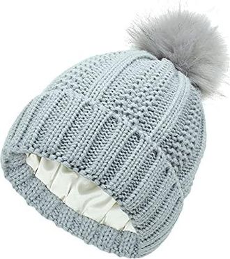 Generic Casquette de baseball en tricot pour femme avec bonnet dhiver tricot&eacute; pour femme - Bonnet chaud &agrave; pompons r&eacute;tro, gris, Taille unique