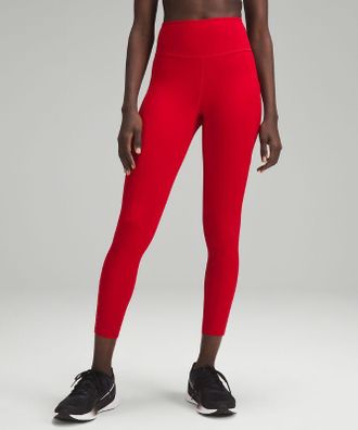 lululemon Fast and Free Leggings mit hohem Bund 5 Taschen f&uuml;r Frauen - 64 cm - Gr&ouml;&szlig;e 10 in Dark Red