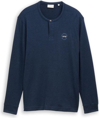 Tom Tailor Herren 1048587 Henley Langarmshirt aus Baumwolle, 39218-Real Teal Grindle Structure, L