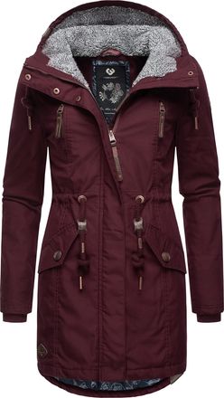 Ragwear Damen Mantel lange warme Winterjacke mit Teddyfell-Kapuze Elsie Intl Wine Red022 Gr. S