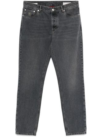 Brunello Cucinelli jean &agrave; logo brod&eacute; - Gris