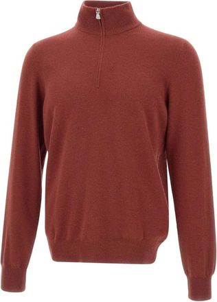 Gran Sasso Homme, Pulls, Rouge, Taille: L Pull en laine et cachemire avec demi-fermeture éclair