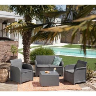 Les Tendances Les Tendances - Keter Balkon und Garten Lounge-Set Sanremo mit Tisch, dunkelgrau, 2-Sitzer-Sofa, 2 Sessel und Tisch
