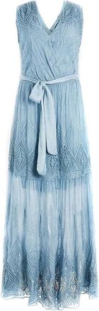 Guess Femme, Robes, Bleu, Taille: 42 FR Robe de Soie Céleste Fabriquée en Italie