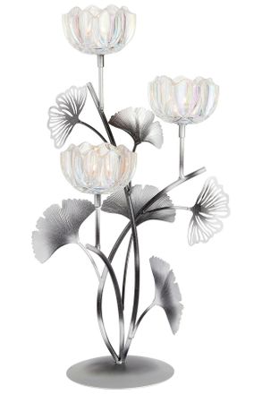 Ambia Home Teelichthalter, Klar, Silber, Metall, Glas, 23.5x45x18.5 cm, zum Stellen, Dekoration, Kerzen & Zubeh&ouml;r, Teelichthalter