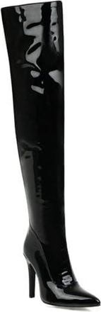 Generic Bottes hautes &agrave; bout pointu avec fermeture &eacute;clair lat&eacute;rale et talon aiguille pour femme, Noir, 37.5 EU