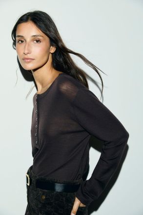 Gerard Darel T-shirt en laine &agrave; boutons - BALIE - Marron