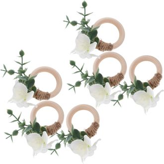 Cabilock 6Er Set Serviettenringe Aus Eukalyptusholz Weihnachtsdeko Gr&uuml;ne Bl&auml;tter Serviettenringe F&uuml;r Die Weihnachtstafel Mit Kunstblumen Sommer Serviettenhalte