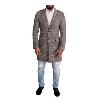 Dolce & Gabbana Grauer karierte Trenchcoat mit Taschen - - Coats - Herren - Grau - XS