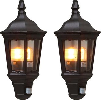 Konstsmide 2er-Set schwarze Wandleuchten Halbschale mit Bewegungsmelder, FIRENZE, E27, Aluminium; KONSTSMIDE 7230-750