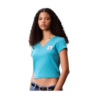 Calvin Klein V-Ausschnitt T-Shirt - - Tops - Damen - Blau - L