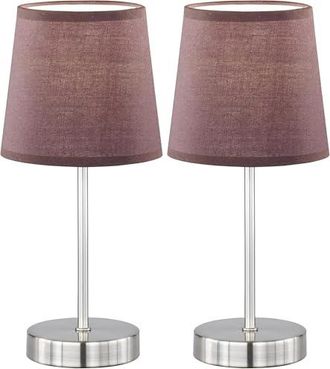 Wofi Leuchten Tischleuchte Cesena 1-flammig, braun, &Oslash; ca. 14 cm, H&ouml;he ca. 31 cm, Stoffschirm 832401510000, 1 Pack (Packung mit 2)