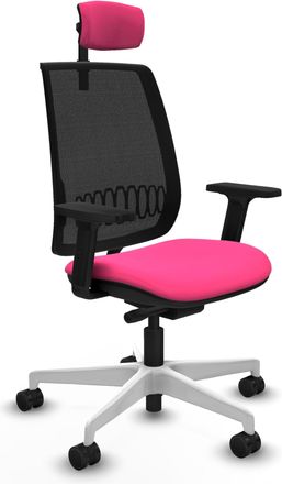 Piqueras y Crespo Ergonomischer Stuhl f&uuml;r die Arbeit zu Hause mit 2D-Armen, h&ouml;henverstellbare Lendenwirbelst&uuml;tze und h&ouml;henverstellbares Kopfteil, Schwarz/Rosa