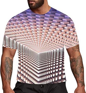 Generic T-shirts pour homme - T-shirt à manches courtes et col rond - Motif géométrique 3D - Coupe athlétique - Confortable - Pull de sport, rose, XXL