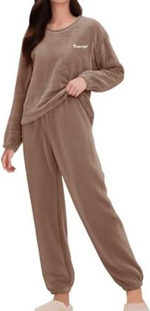Generic Ensemble de pyjama en polaire pour femme - Pyjama chaud en flanelle pour femme - Pyjama dhiver moelleux et chaud &agrave; manches longues - 2 pi&egrave;ces - Sans c