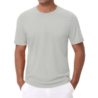 Generic T-shirt &agrave; col rond pour homme en coton, grande taille, t-shirt l&eacute;ger et respirant, d&eacute;contract&eacute;, professionnel, couleur unie, t-shirt de sport &agrave; manche