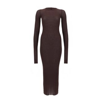 Rick Owens Rippstrick-Maxikleid mit langen &Auml;rmeln - - Dresses - Damen - Braun - XS