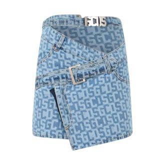 GCDS Belted Monogram Denim Skirt - - Skirts - Damen - Blau - W25