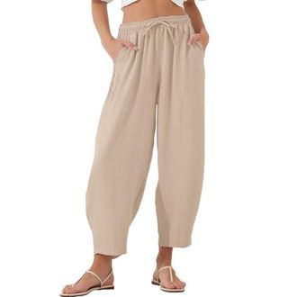 Generic Pantalon en coton et lin pour femme - Jambe large - Pantalon de plage d&eacute;t&eacute; confortable - Pantalon de yoga Palazzo - XIYU26064, beige, 3XL