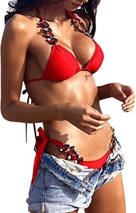 Generic Maillots De Bain Deux Pieces Femme Sport Set Sexy Bikini Beach Bandeau Swimwears Tankinis Ensemble (Red, M)