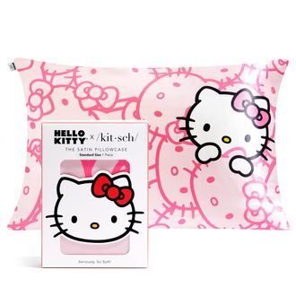Kitsch Kissenbezug aus Satin mit Hello Kitty-Motiv, Rei&szlig;verschluss f&uuml;r Haar und Haut, weicher als Seide, maschinenwaschbar, knitterfrei, glatt, Queensize-Gr&ouml;