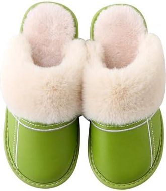 Generic Pantoufles en Peluche en Cuir pour Femmes pour Lautomne Et lhiver, Chaussures De Maison Imperm&eacute;ables,Cyan,38 EU