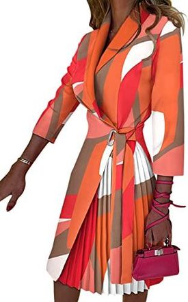 Onsoyours Blazer Femme Sexy Col en V Tailleur Longue Cintré À Manches Longues Couleur Unie Robe Moulante Slim Fit Mini Club De Fête avec Boutons Z3 Orange S