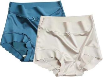 Generic Femmes Premium Satin Soie glacée Taille Haute Satin Soie glacée sans Couture façonnage Slips Glace Soie Taille Haute Pantie Tenue Sexy Femme Boxer Fem