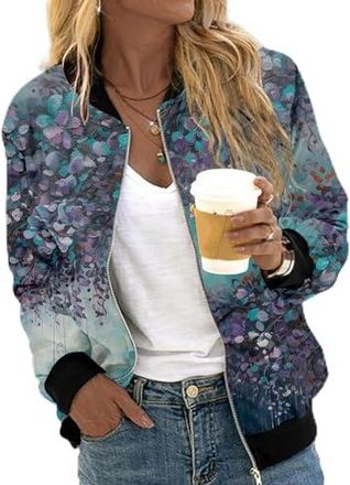 Generic Vestes d&eacute;contract&eacute;es pour femmes 2026 avec fermeture &eacute;clair et imprim&eacute; floral, noir fonc&eacute;, XXL