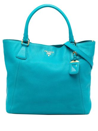 Prada sac port&eacute; &eacute;paule Open Convertible en cuir Vitello Daino (2000-2025) - Bleu