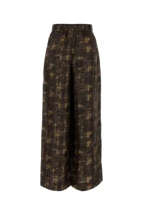 Ganni Womens Printed Twill Wide-Leg Pant Kelp Exterior: Silk Pantaloni Trousers