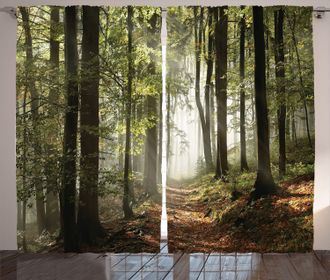 Abakuhaus Herbst Rustikaler Gardine, Nebel Wildnis Berg, Schlafzimmer Kr&auml;uselband Vorhang mit Schlaufen und Haken, 280 x 245 cm