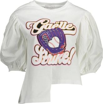 Ga&euml;lle Paris Femme, Tops, Blanc, Taille: 36 FR T-shirt asym&eacute;trique &agrave; manches 3/4 avec impression
