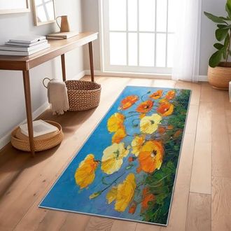 Generic Tapis de Passage Couloir Long Peinture &agrave; lhuile de Coquelicots Cuisine Devant Evier Antid&eacute;rapant 80x200 cm Absorbant Tapis d Entree Interieur pour Jau