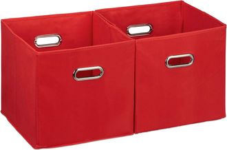 Relaxdays 2 x Aufbewahrungsbox, Regalkorb ohne Deckel, Faltkiste mit Griff, Regalbox faltbar, Stoffbox quadratisch, 30 cm, rot