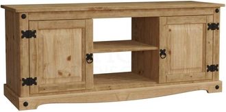 Home Discount Corona TV-Unterschrank aus Massivholz mit 2 Türen und 1 Regalboden, Kiefer, Fernsehschrank