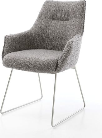 DELIFE Esszimmerstuhl Alja-Flex mit Armlehnen Bouclé Silbergrau Kufengestell Edelstahl Taschenfederkern, Esszimmerstühle