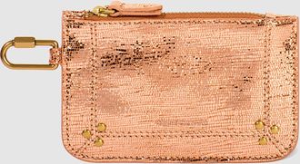 Jerome Dreyfuss Porte-monnaie Popoche XS Cuir Lam&eacute; Rose Gold