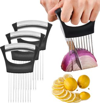 Generic Zwiebelhalter aus Edelstahl zum Schneiden, Stainless Steel Onion Cutter Holder, 2024 Verbesserter Zwiebelhalter zum Schneiden, Zitronenschneider, Gemü