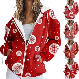 Generic HUIFUAO Sweat &agrave; capuche de No&euml;l pour femme avec imprim&eacute; renne amusant et arbre de No&euml;l - Veste dhiver chaude doubl&eacute;e en polaire - Fermeture &eacute;clair - M