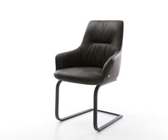 DELIFE Freischwinger Zelia-Flex mit Armlehnen Mikrofaser Anthrazit Vintage Freischwinger flach Schwarz Taschenfederkern, Esszimmerst&uuml;hle