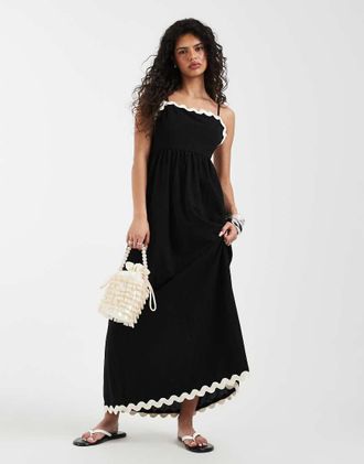 Vero Moda Robe caraco longue avec bords festonn&eacute;s contrastants - Noir