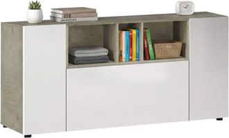 Dmora Paterson Sideboard, Wohnzimmer-Sideboard, Wohnzimmer-Buffet mit F&auml;chern, TV-St&auml;nder, moderner Kleiderschrank mit 3 T&uuml;ren, 150 x 41 x 76 cm, Wei&szlig; und E