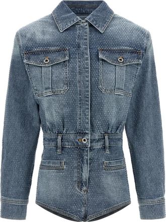 Self Portrait Femme, Combinaisons et Ensembles, Bleu, Taille: 38 FR Combinaison-short en denim avec strass