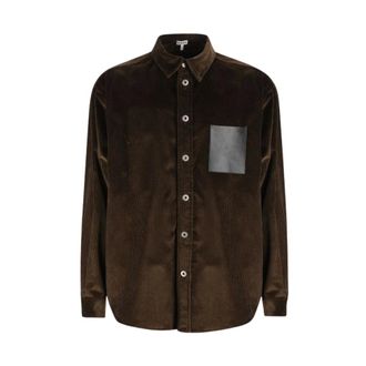 Loewe Chemise en velours c&ocirc;tel&eacute; avec poche en cuir - Homme - Chemises - Brun - Taille: 3XS