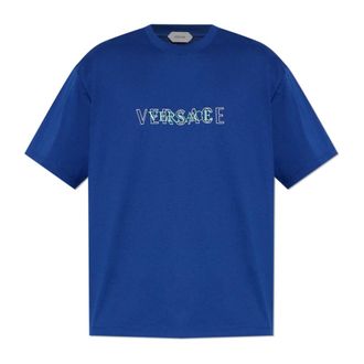 Versace Homme, Tops, Bleu, Taille: XL T-shirt avec logo