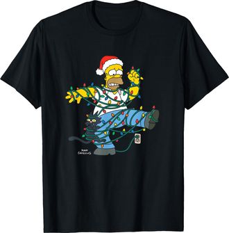 The Simpsons Unisex Erwachsene T-Shirt: Klassisch, Langarm, Schwarz, S, V-Ausschnitt, Double-Stitched Hem, Cartoon, Weihnachten